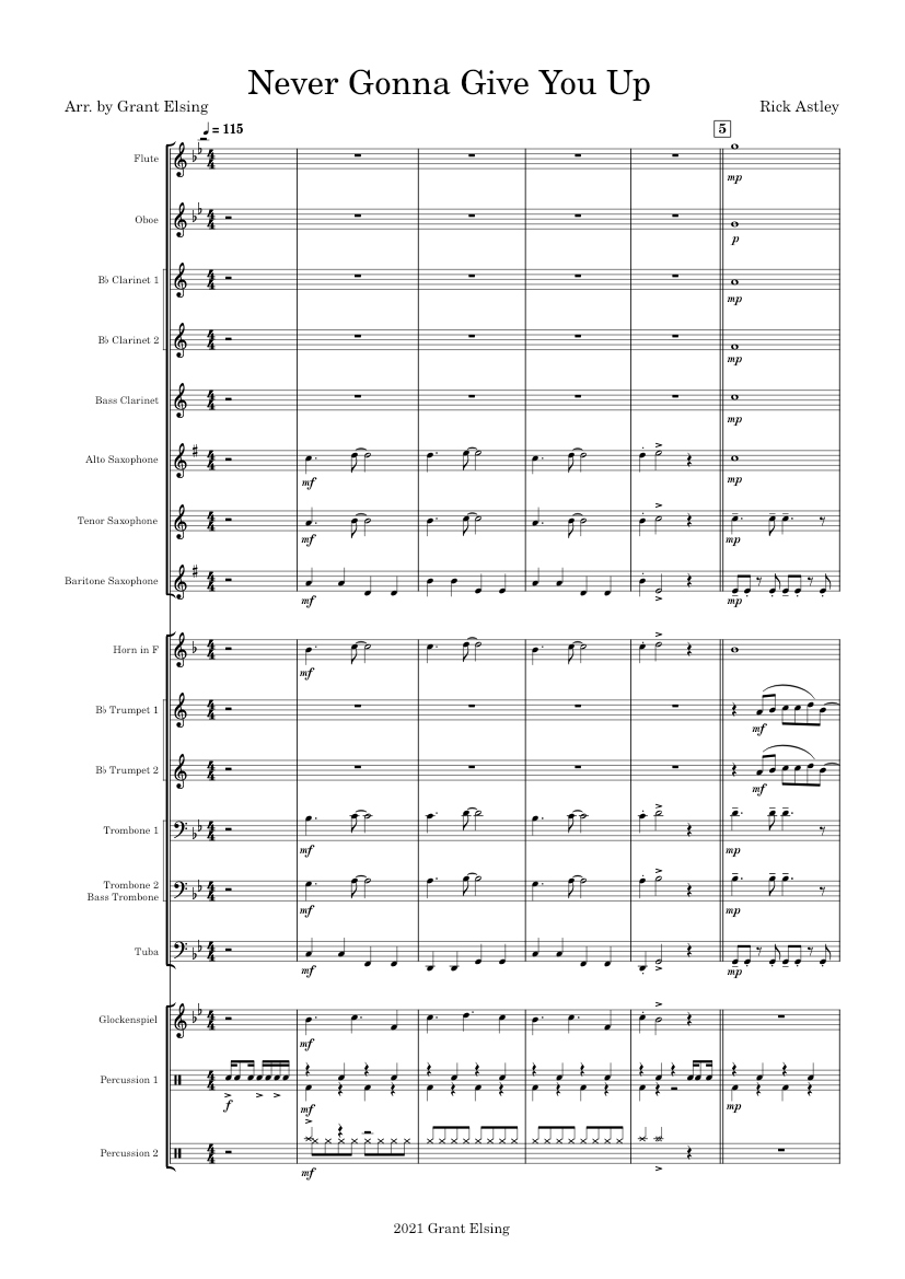 Never Gonna Give You Up – Rick Astley Sheet music for Trombone, Tuba ...