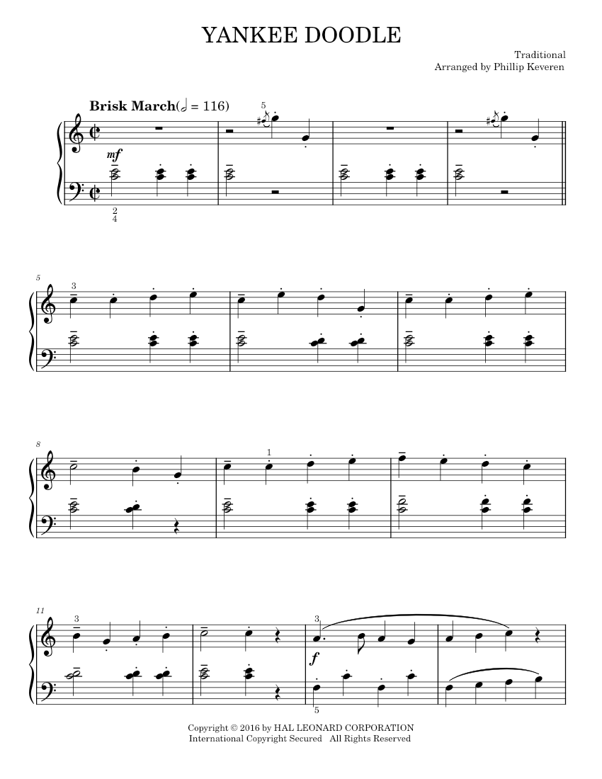 Yankee Doodle Sheet music for Piano by Misc tunes Official | MuseScore.com