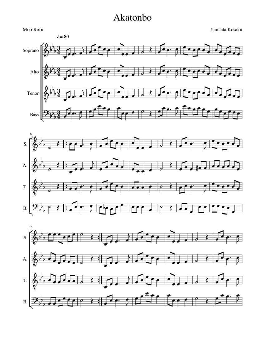 Akatonbo Choral Sheet music for Soprano, Alto, Tenor, Bass voice ...