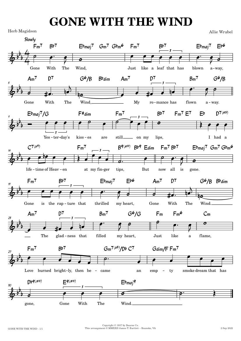 Gone With The Wind [lead sheet] – Allie Wrubel, Herb Magidson Sheet music for Piano (Solo) Easy ...