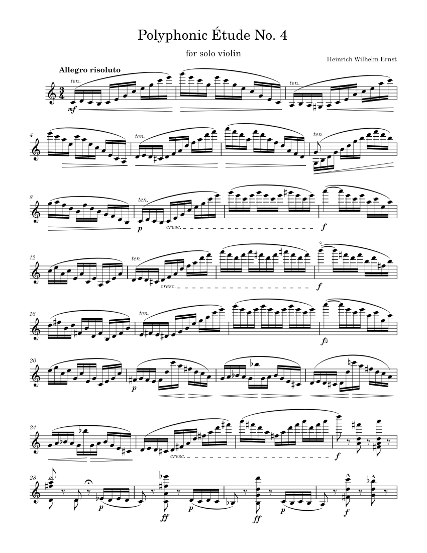 Polyphonic Étude No. 4 - H. W. Ernst Sheet music for Violin (Solo ...