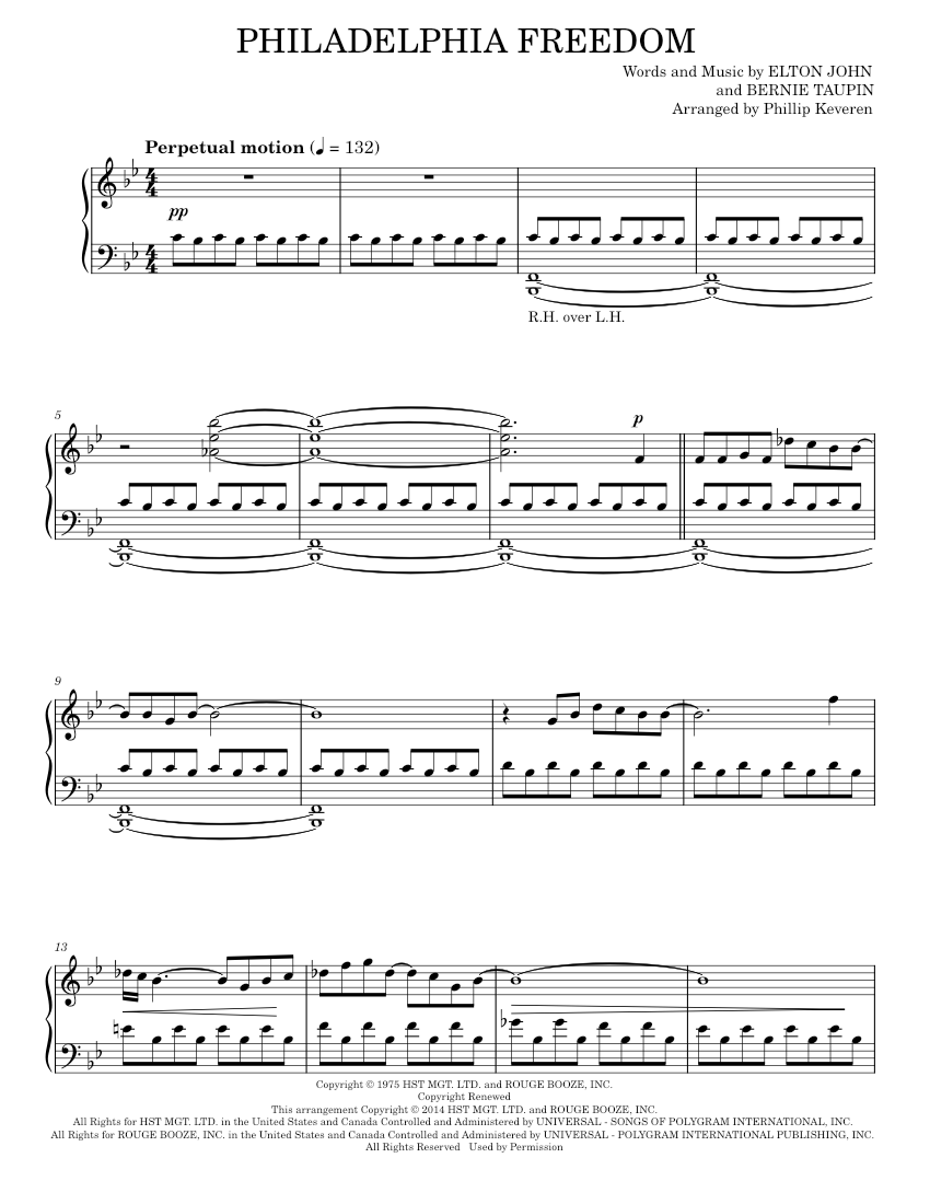 Play Official version of Philadelphia freedom sheet music by Elton John ...