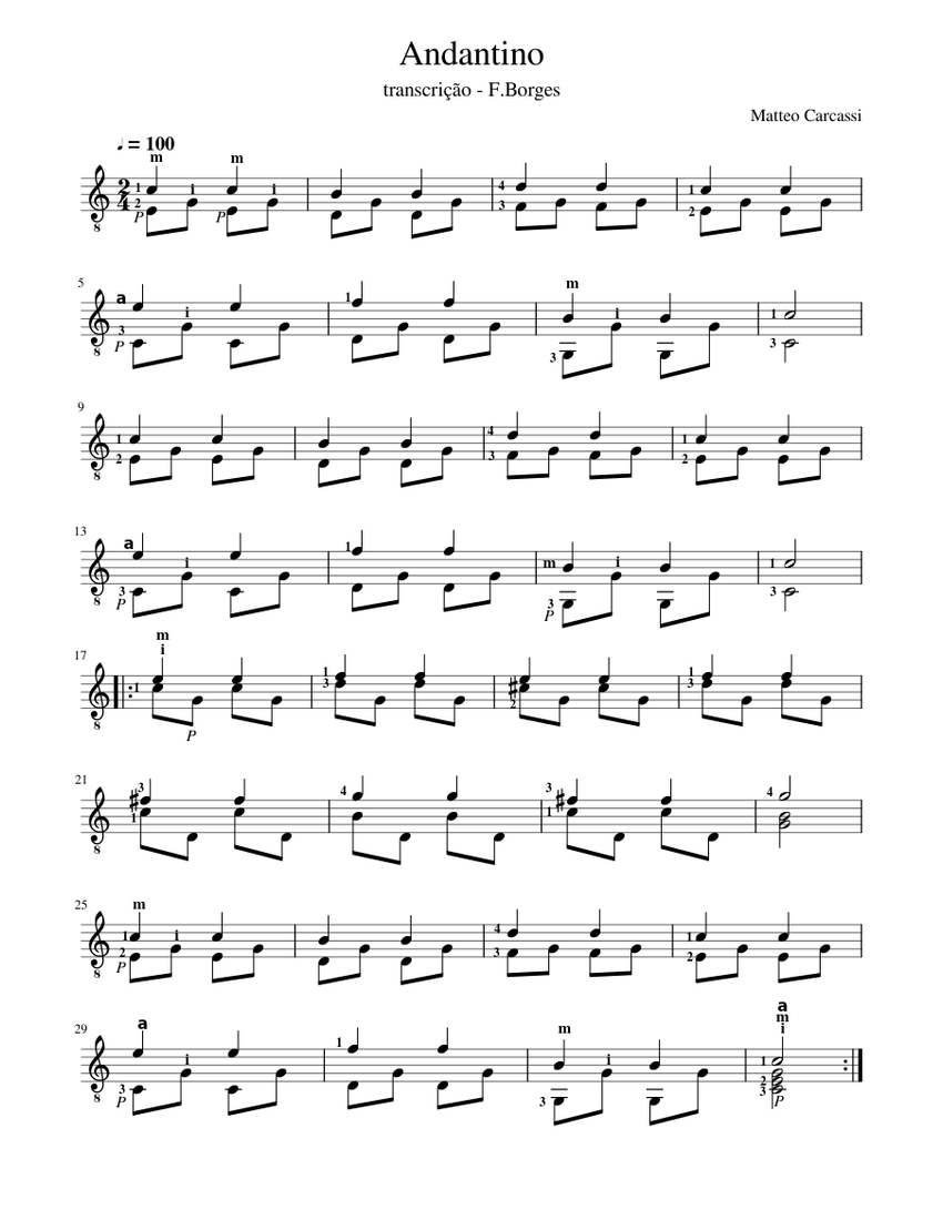 Andantino - Matteo Carcassi Sheet music for Guitar (Solo) | Musescore.com