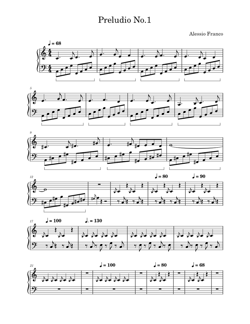 Preludio No.1 Sheet music for Piano (Solo) Easy | Musescore.com
