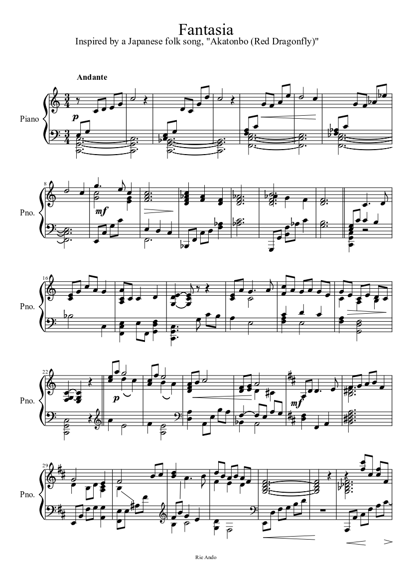 Fantasia: Inspired by a Japanese folk song "Akatonbo" Sheet music for ...