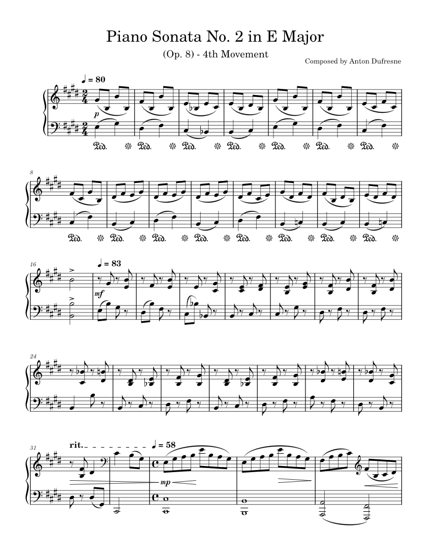 Piano Sonata No. 2 in E Major (Fourth Movement) Sheet music for Piano ...