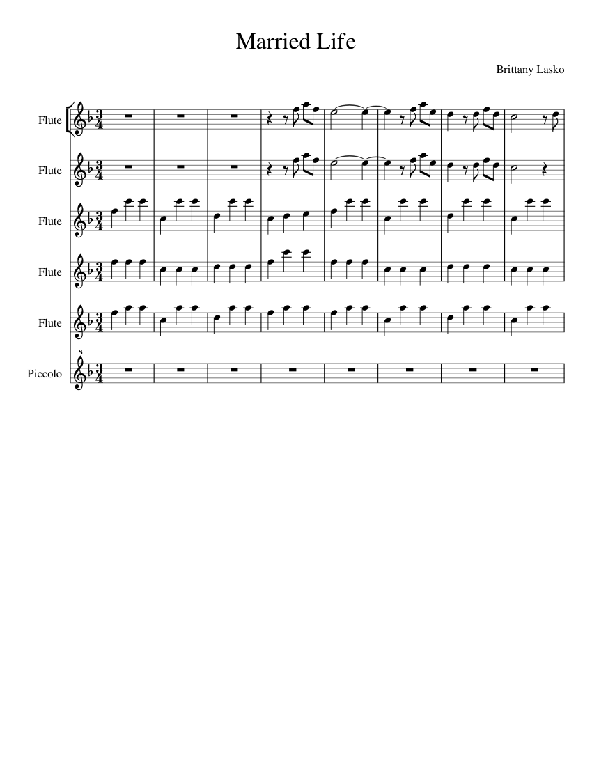 Married Life Sheet music for Flute piccolo, Flute (Woodwind Ensemble ...