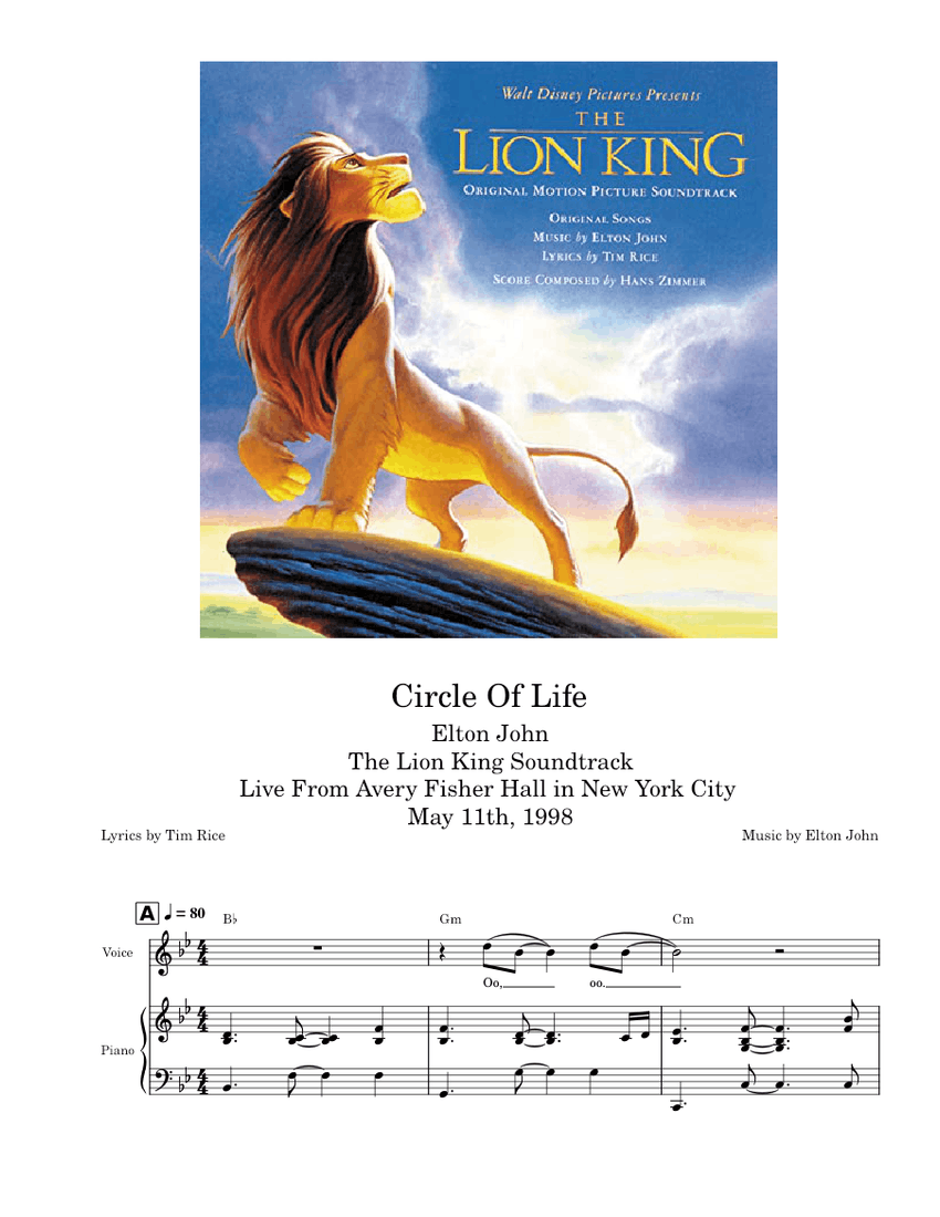 Circle Of Life [Live] - Elton John Sheet music for Piano, Vocals (Piano ...