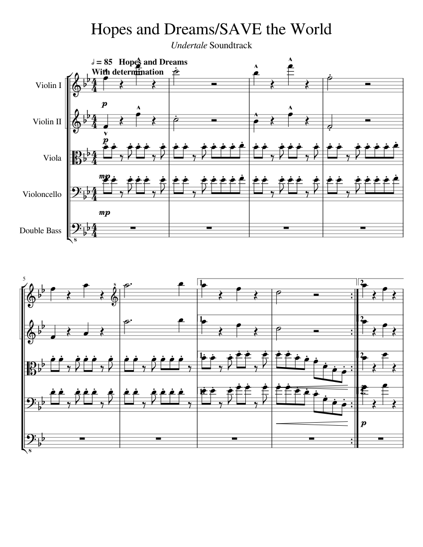 Hopes and Dreams/SAVE The World Sheet music for Contrabass, Violin, Viola, Cello (String Quintet ...