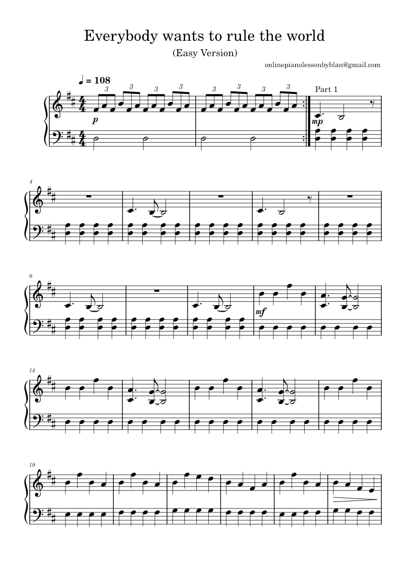Everybody Wants To Rule The World - Tears for Fears Sheet Music for ...