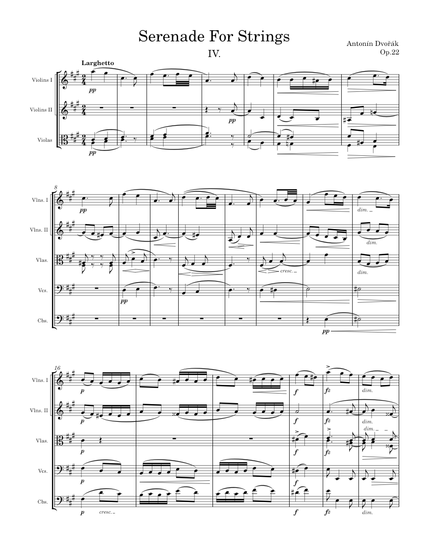 Serenade for Strings, Op.22 – Antonín Dvořák Sheet music for Strings group (Chamber Orchestra ...