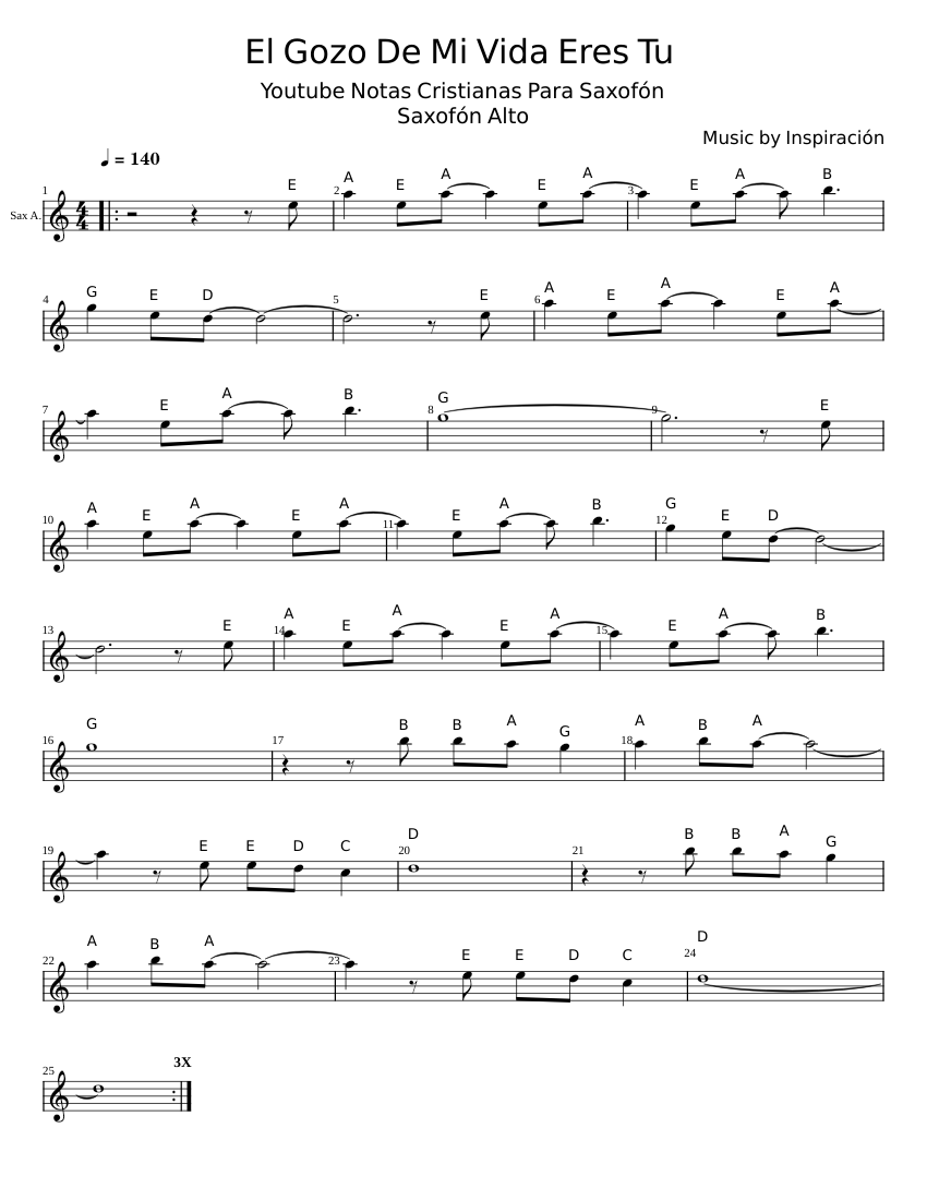 El Gozo De Mi Vida Eres Tu - Inspiración Sheet music for Saxophone alto ...