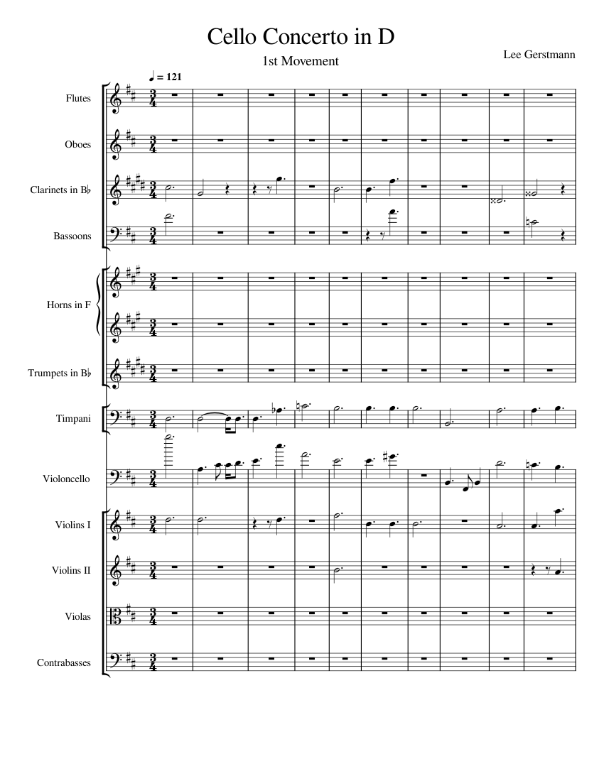 Cello Concerto in D Sheet music for Flute, Oboe, Bassoon, French horn ...