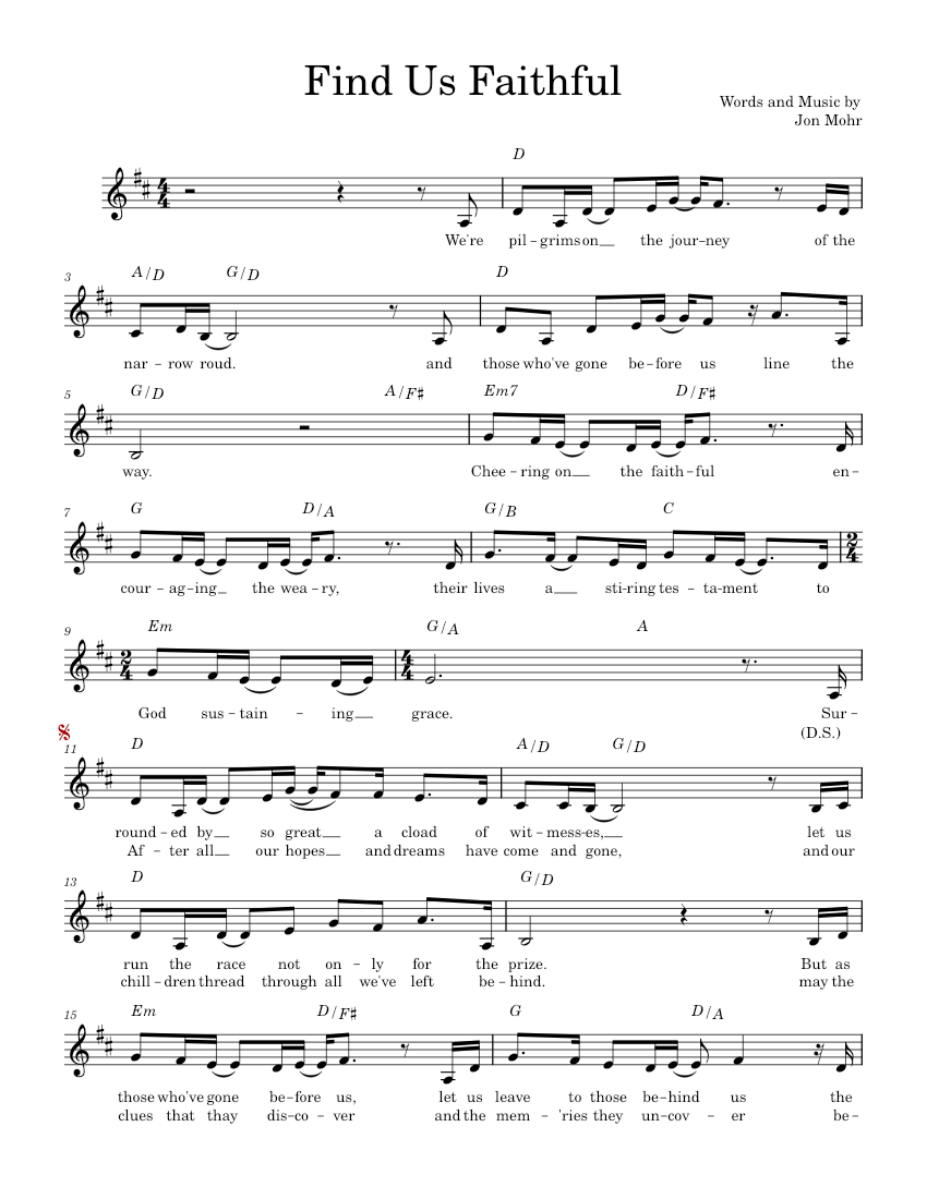 Find Us Faithful – Jon Mohr Find Us Faithful Sheet Music with Chords ...