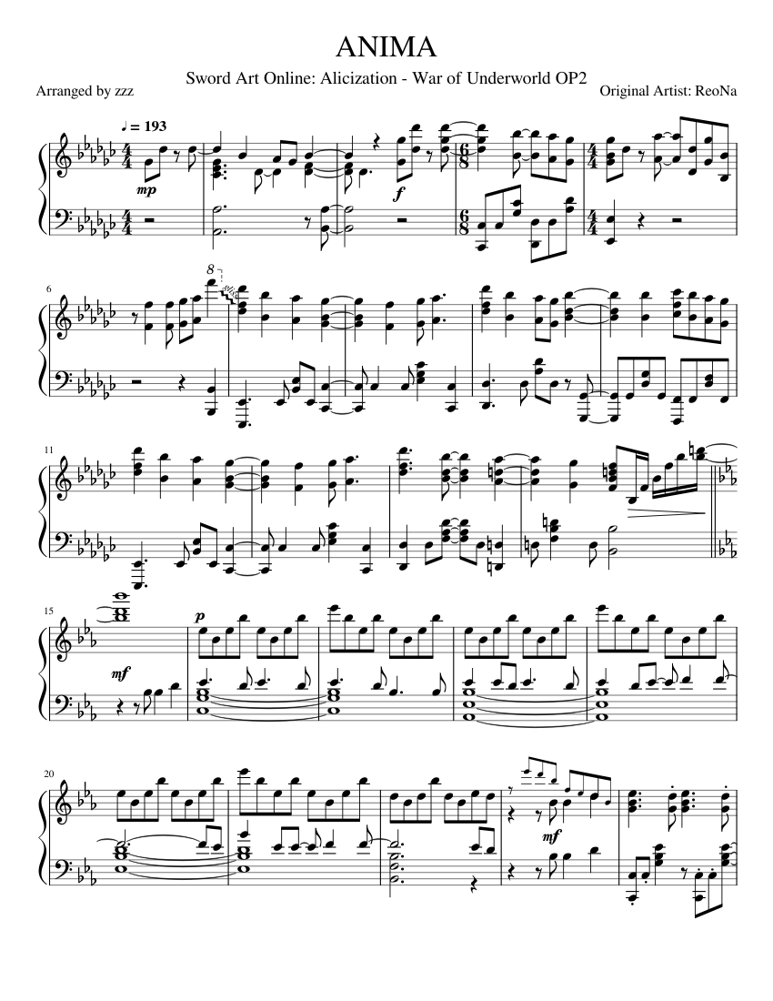 ANIMA Sheet music for Piano (Solo) | Musescore.com