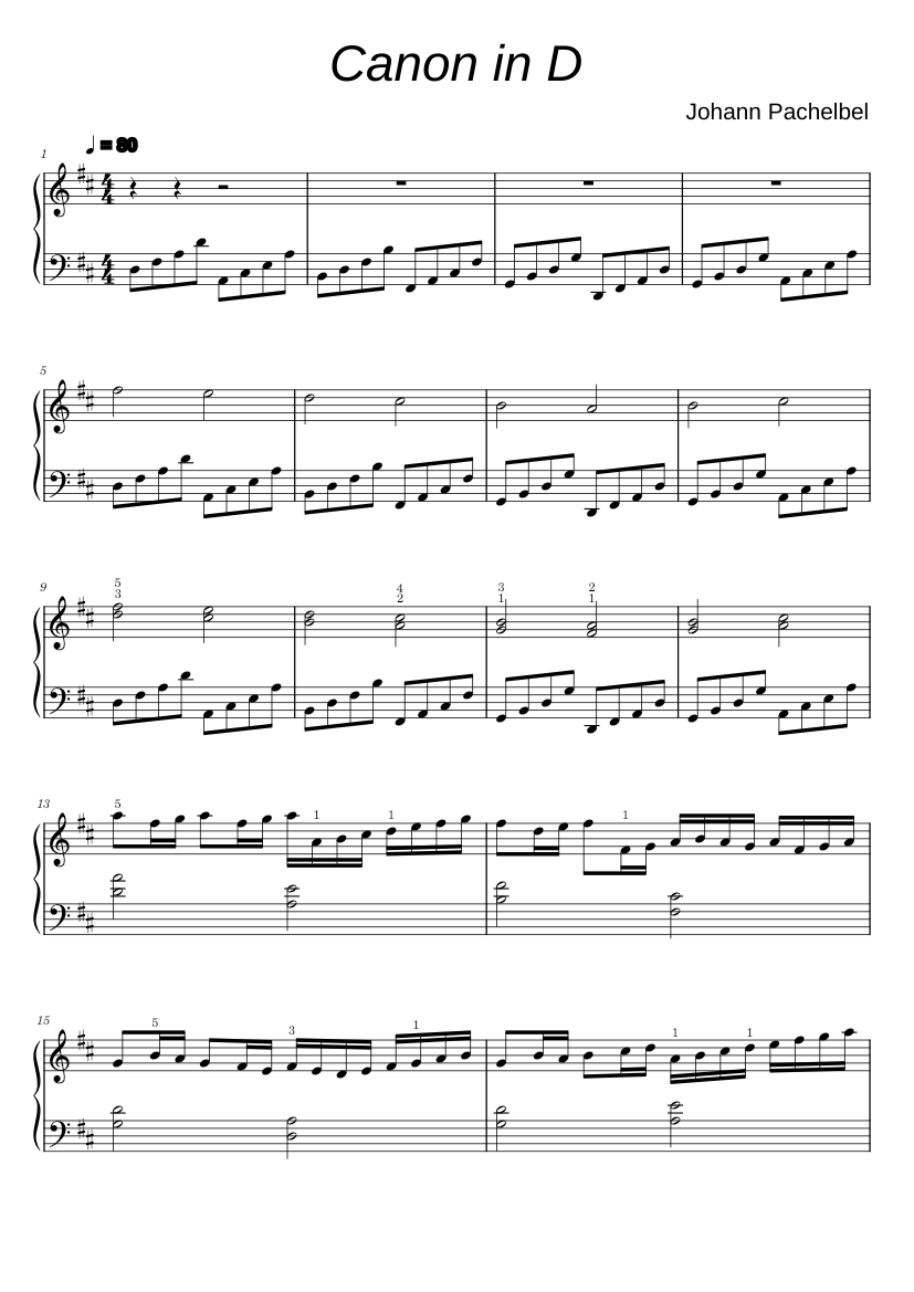 Canon in D major - Johann Pachelbel Sheet Music for Piano (Solo) easy ...