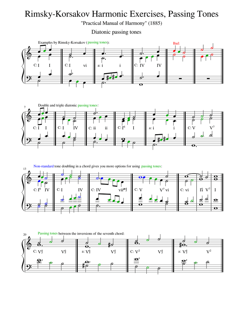 Rimsky-Korsakov Harmonic Exercises, Passing Tones Sheet music for Piano ...
