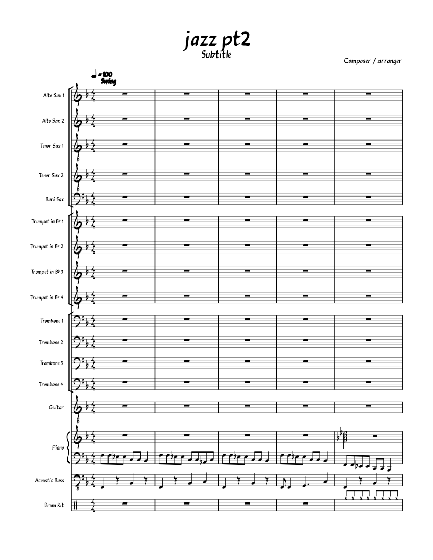 Jazzy Song Sheet music for Piano, Trombone, Saxophone alto, Saxophone ...