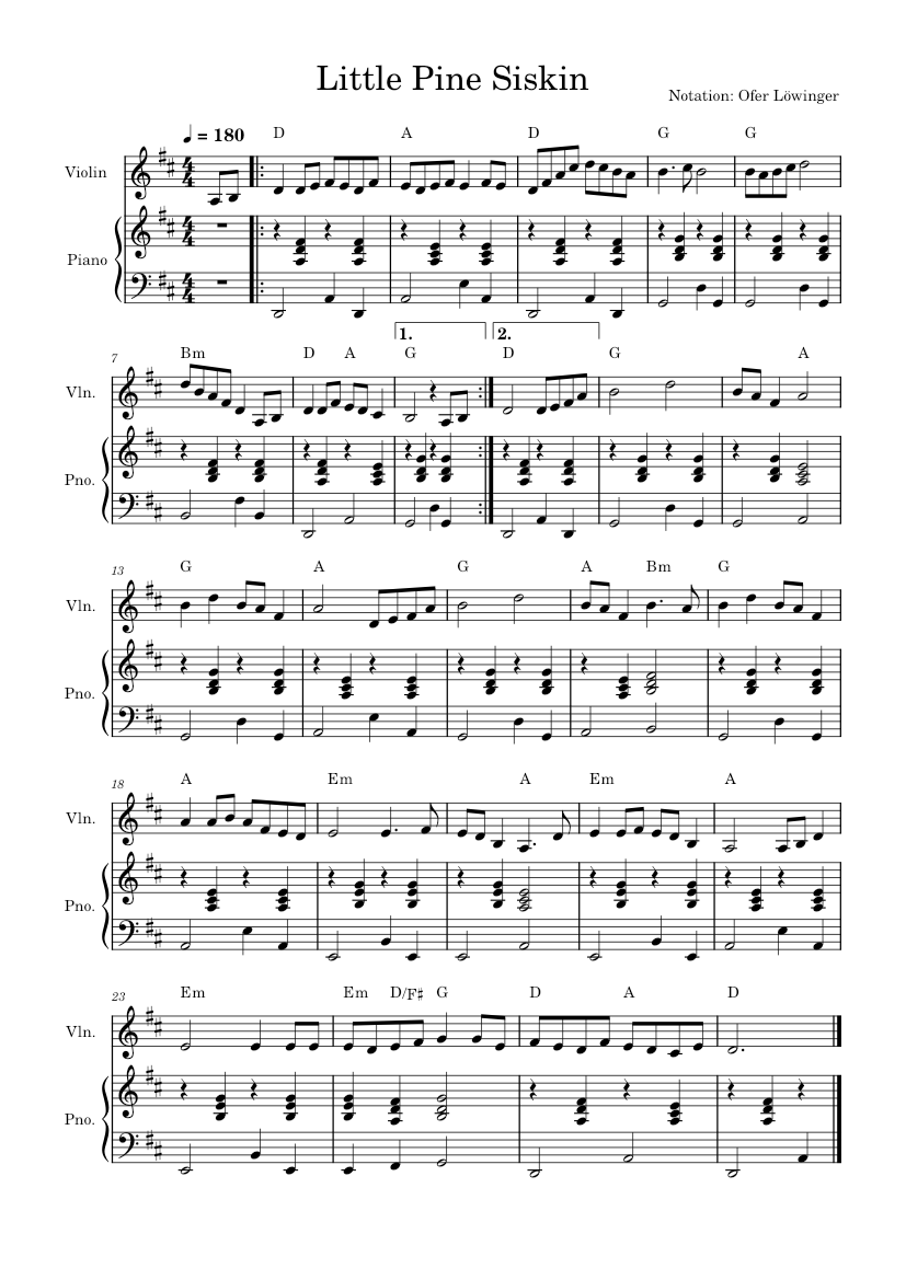 Little Pine Siskin Sheet Music with Chords for Piano, Violin (Solo ...