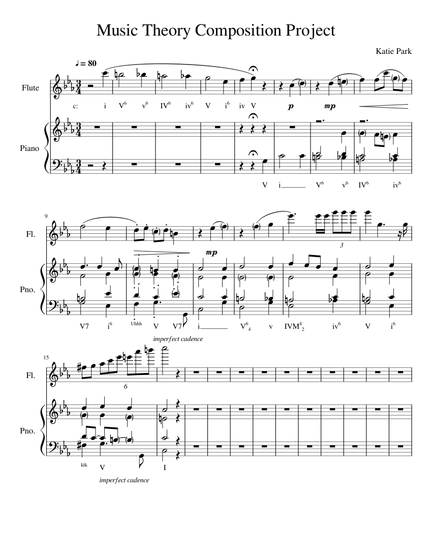 Music Theory Composition Project Sheet music for Piano, Flute (Solo ...