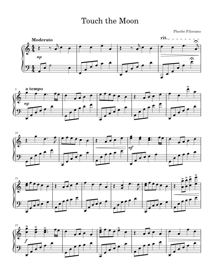 Touch the Moon by Phoebe Filoramo Sheet music for Piano (Solo) Easy ...