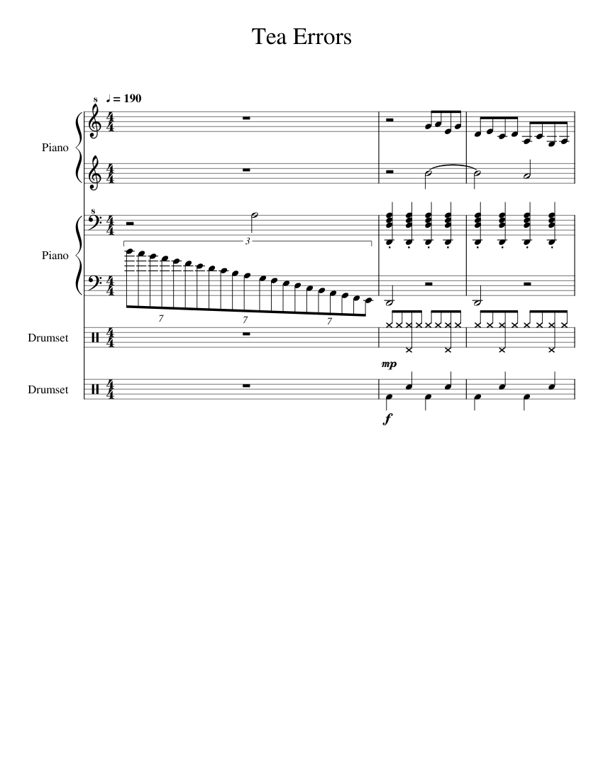 Tea Errors Sheet Music for Piano, Drum group (Mixed Quartet ...