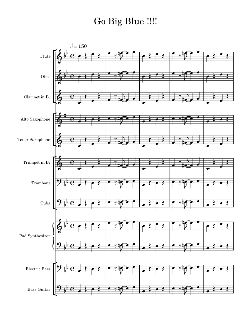 Go Big Blue !!!! Sheet music for Trombone, Tuba, Flute, Oboe & more ...
