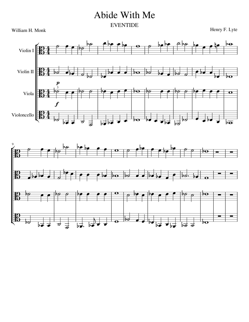Abide with ME Sheet music for Violin, Viola, Cello (String Quartet ...
