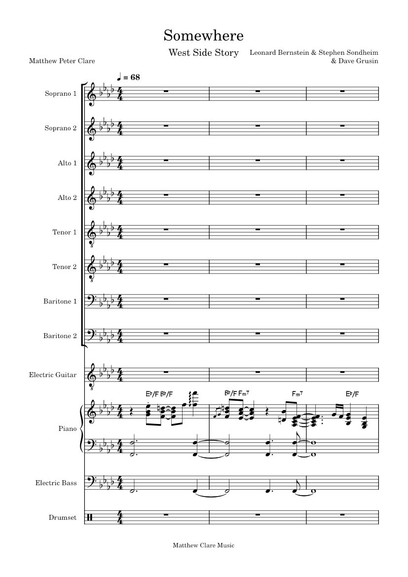 Somewhere – Leonard Bernstein Sheet Music with Chords for Piano, Guitar ...