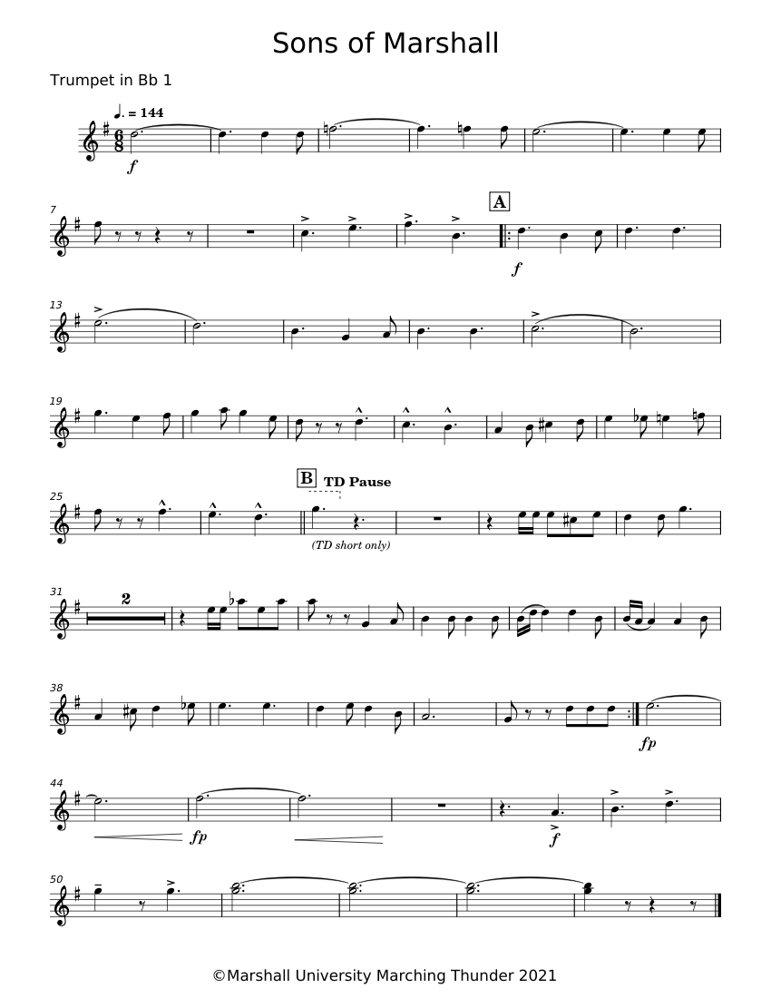 Sons of Marshall Sheet music for Trumpet in b-flat (Solo) | Musescore.com