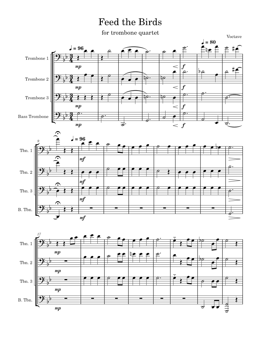 Feed the Birds – Sherman, Robert & Richard , Trombone Quartet (WIP ...