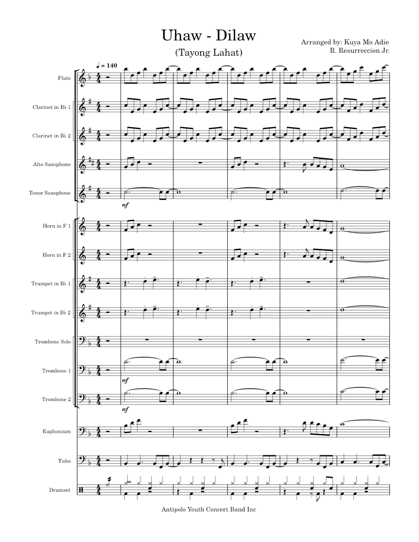 Uhaw(Tayong Lahat) – Dilaw (Trombone Solo) Sheet Music for Trombone ...