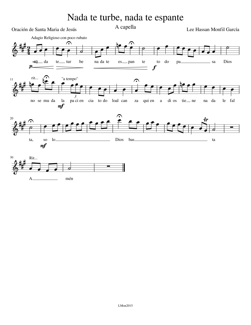 Nada te turbe, nada te espante Sheet music for Soprano (Solo ...