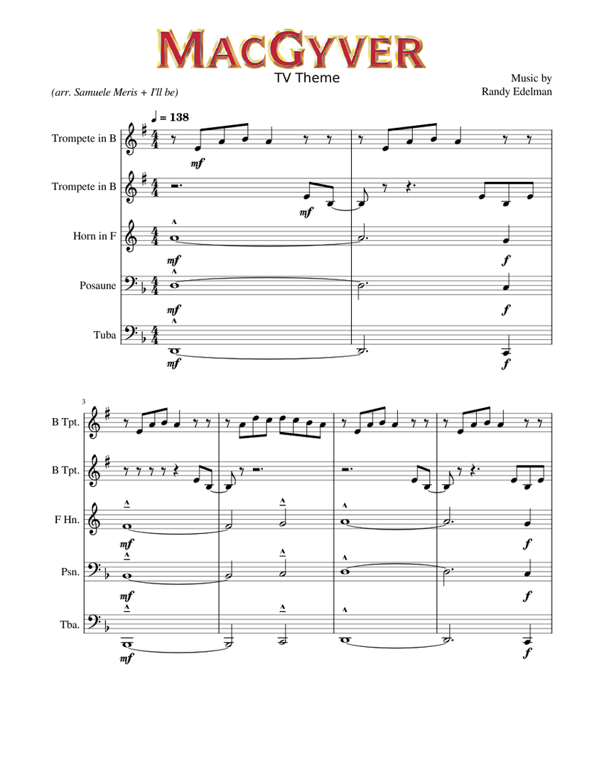 Macgyver Theme – Randy Edelman Sheet music for Trombone, Tuba, Trumpet ...