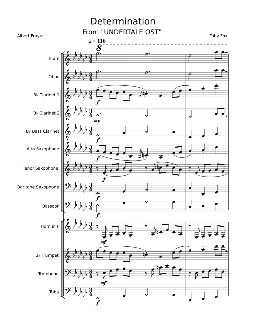 Determination – Toby Fox DETERMINATION: Toby Fox - Wind Ensemble Sheet ...