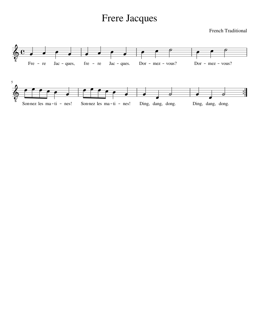Frere Jacques Sheet music for Guitar (Solo) | Musescore.com