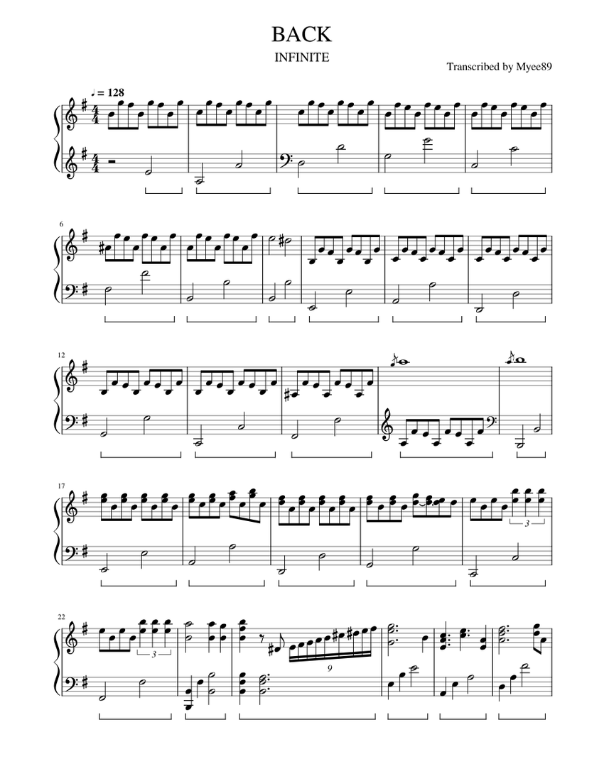 INFINITE (인피니트) - BACK (백) (Inst.) Sheet music for Piano (Solo ...