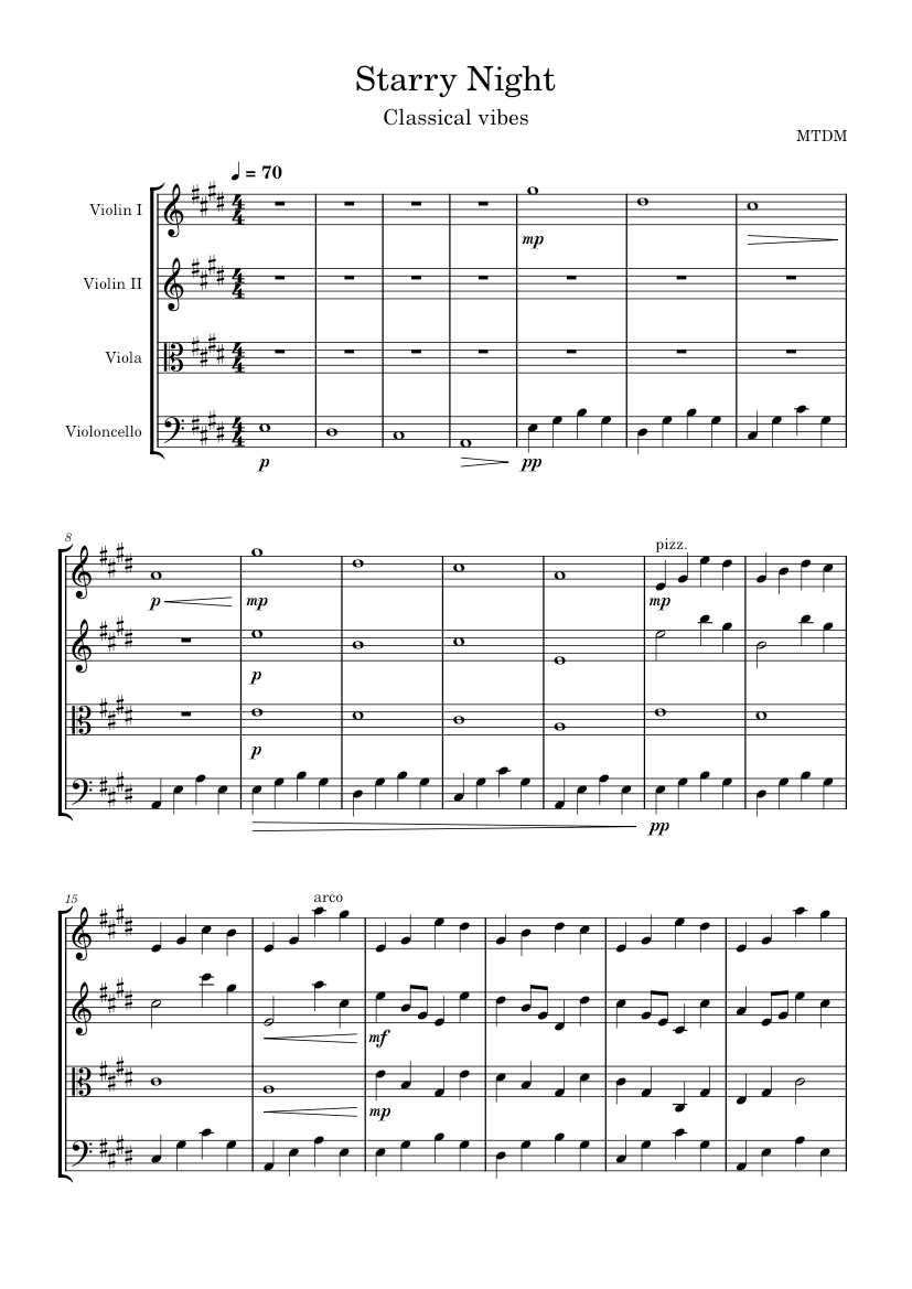 Starry Night Sheet music for Violin, Viola, Cello (String Quartet ...