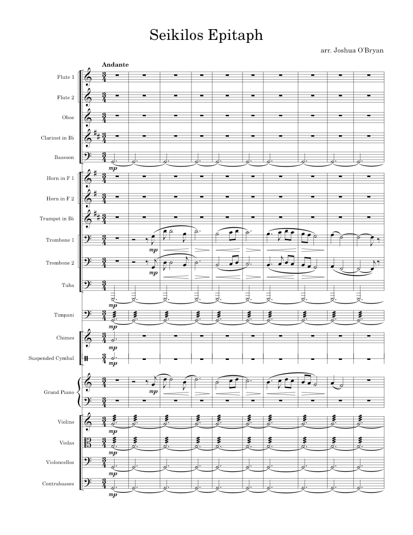 Seikilos Epitaph Sheet Music for Piano, Trombone, Tuba, Flute & more ...