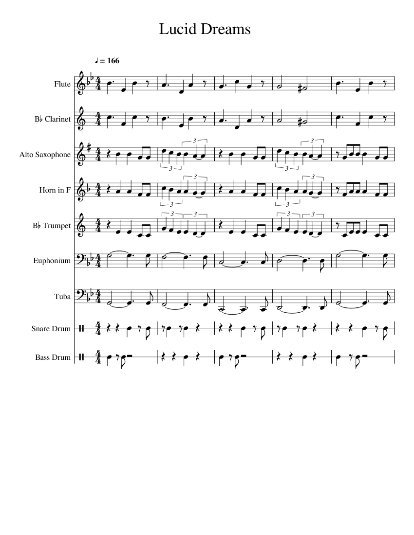 Lucid Dreams Sheet Music For Euphonium Tuba Flute Clarinet In B Flat 7945