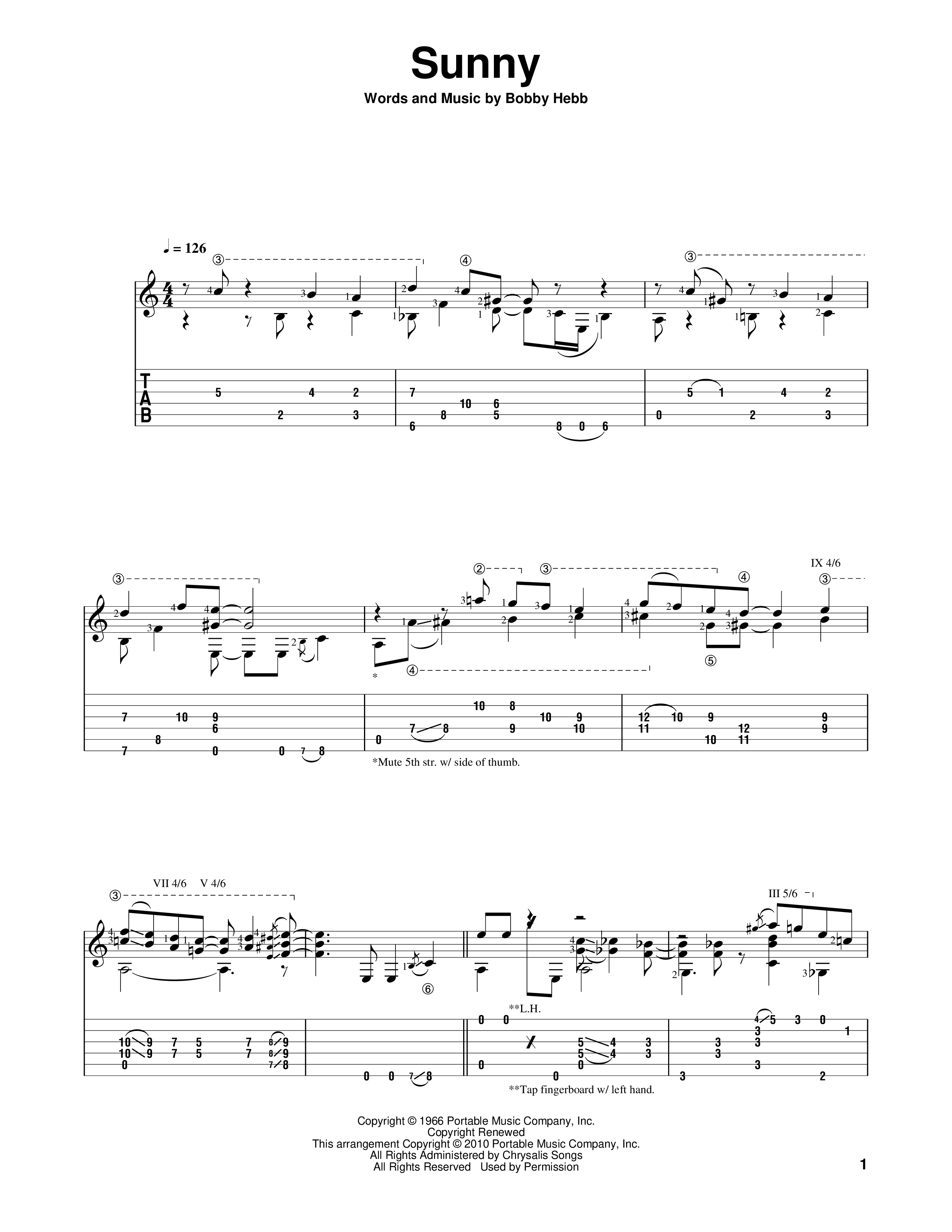 Sunny Sheet music for Guitar by Bobby Hebb Official | MuseScore.com