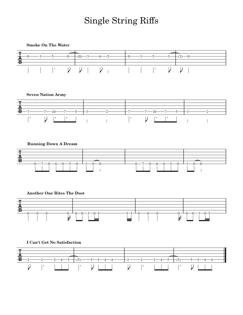 Single String Riffs Sheet Music and Tab for Guitar (Solo) | MuseScore.com
