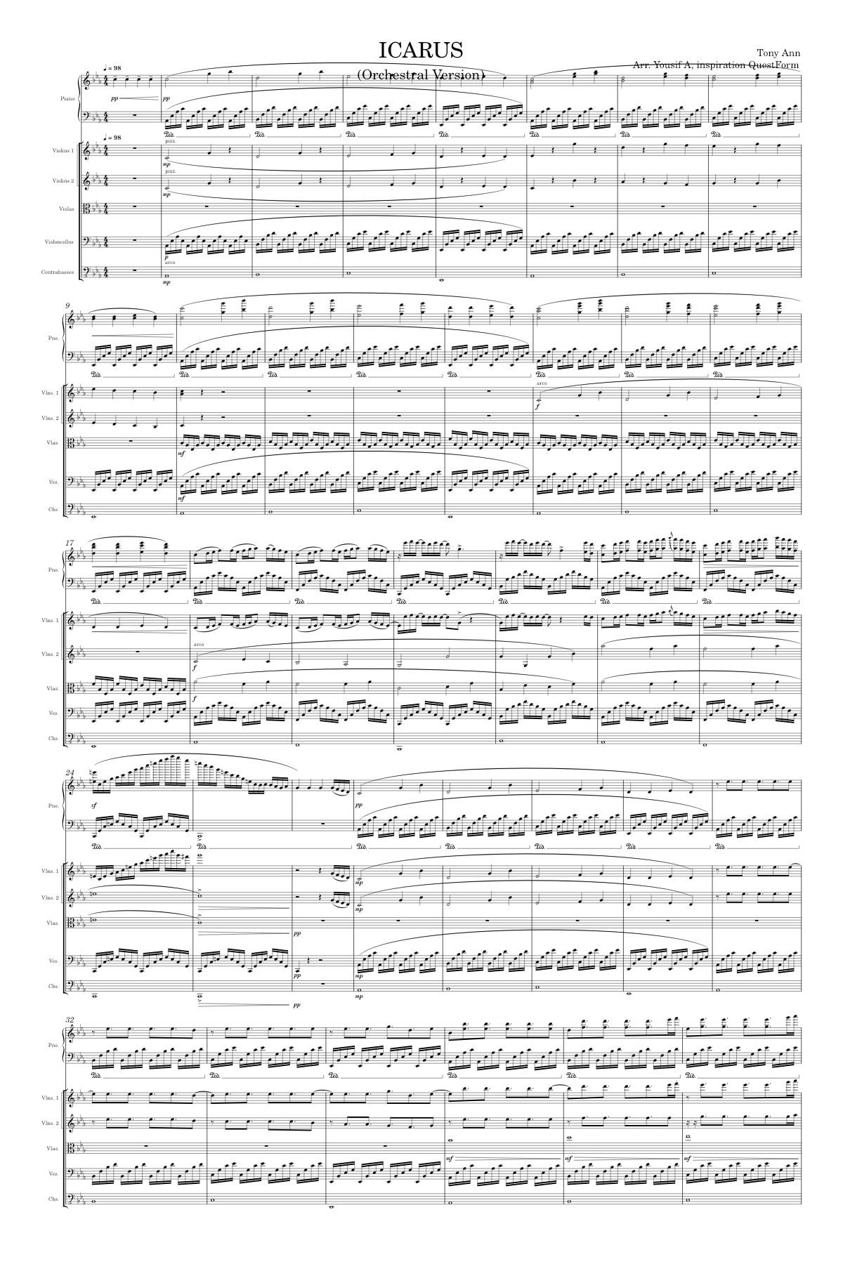 ICARUS – Tony Ann (Orchestral Version) Sheet Music for Piano, Strings ...