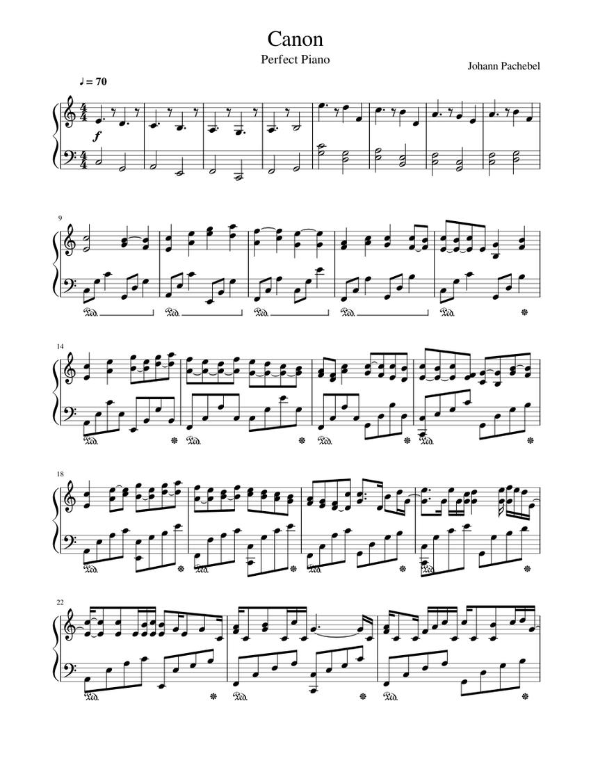 canon in c - johann pachelbel new Sheet music for Piano (Solo ...