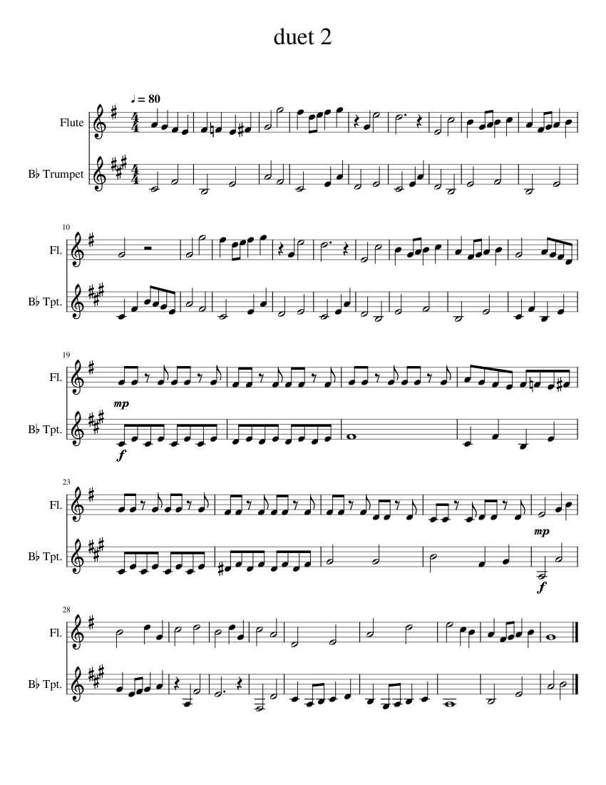 duet_2 Sheet music for Flute, Trumpet in b-flat (Mixed Duet ...