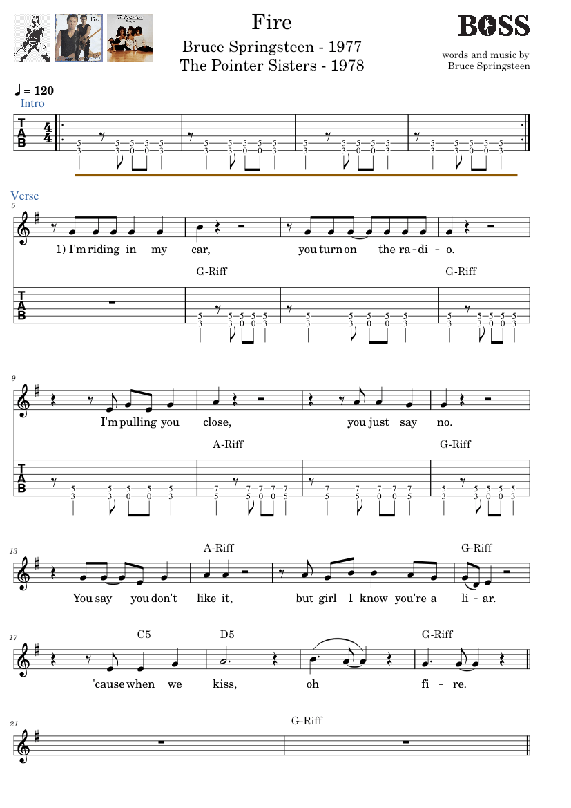 Fire – Bruce Springsteen Sheet music for Vocals, Guitar (Mixed Duet ...