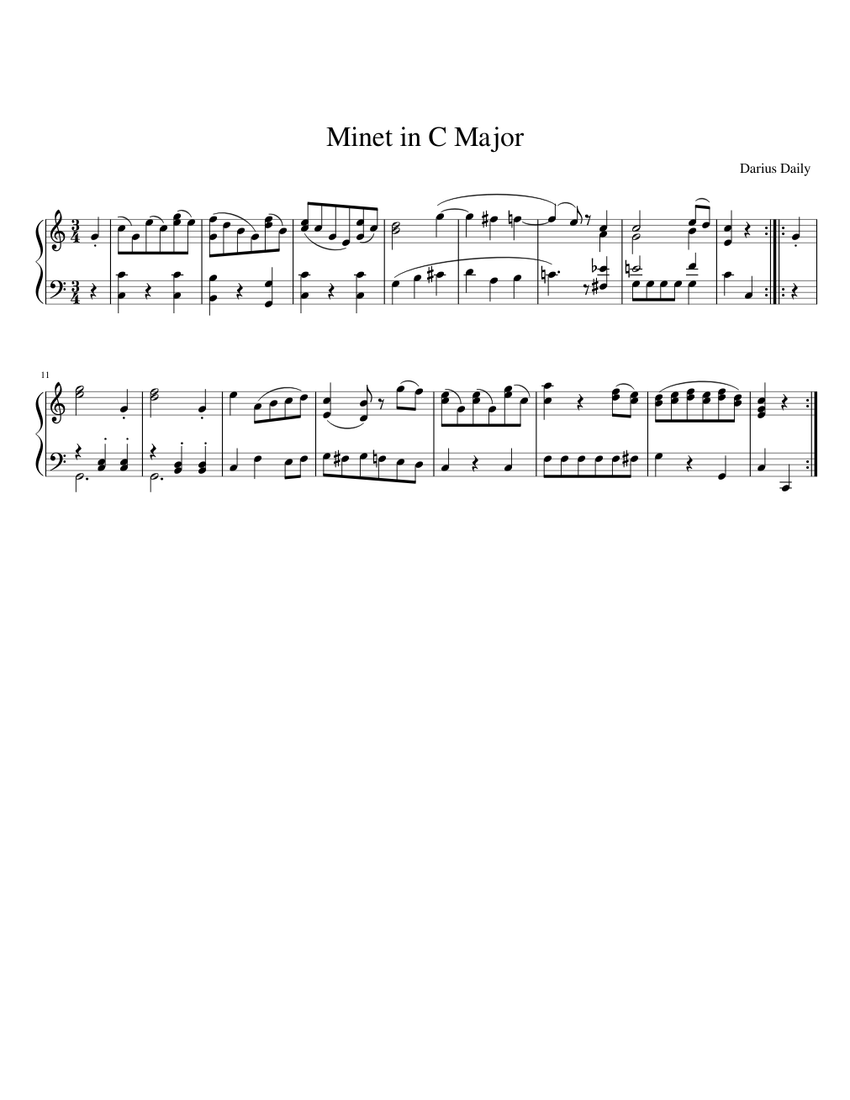 Minuet in C major Sheet music for Piano (Solo) Easy | Musescore.com