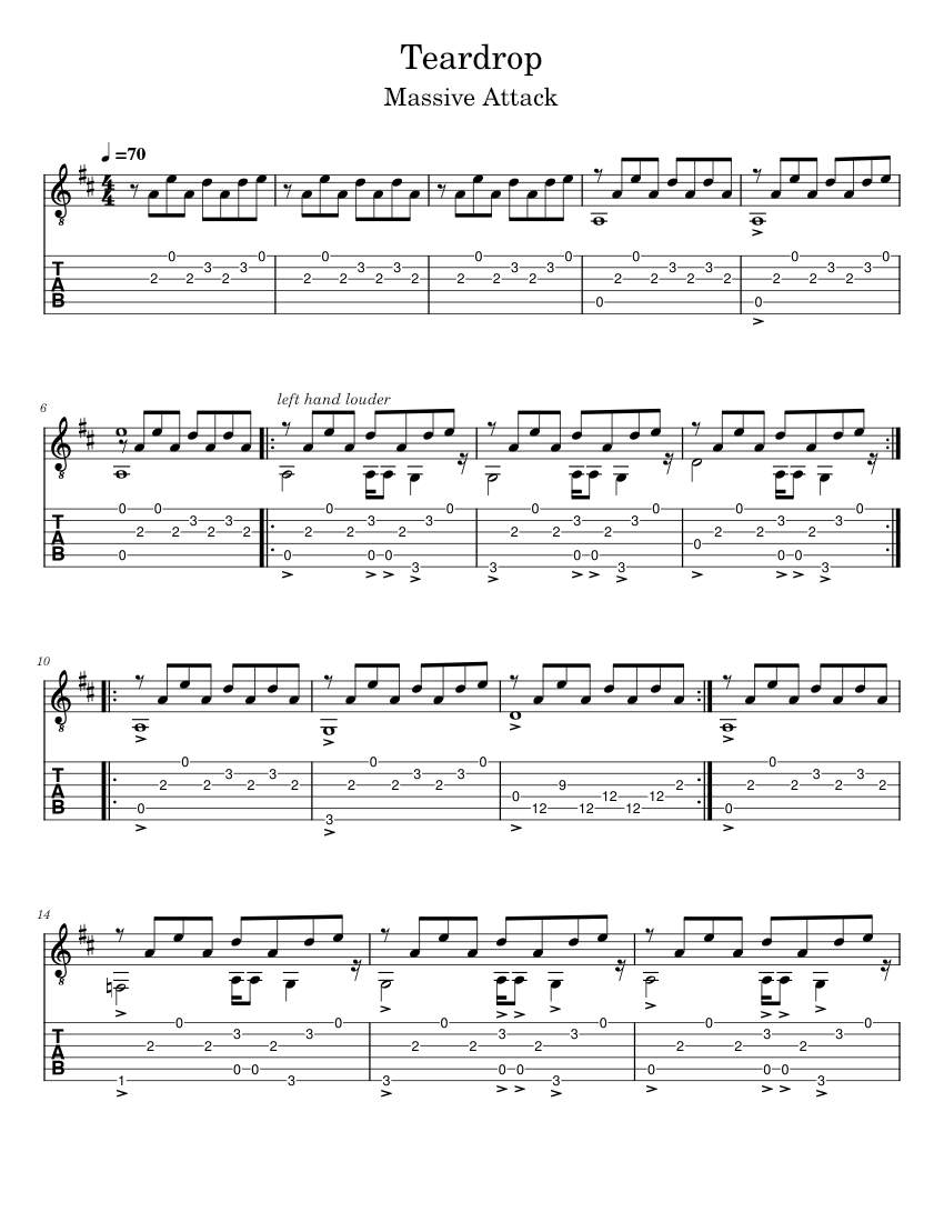 Teardrop – Massive Attack Sheet music for Guitar (Solo) | Musescore.com