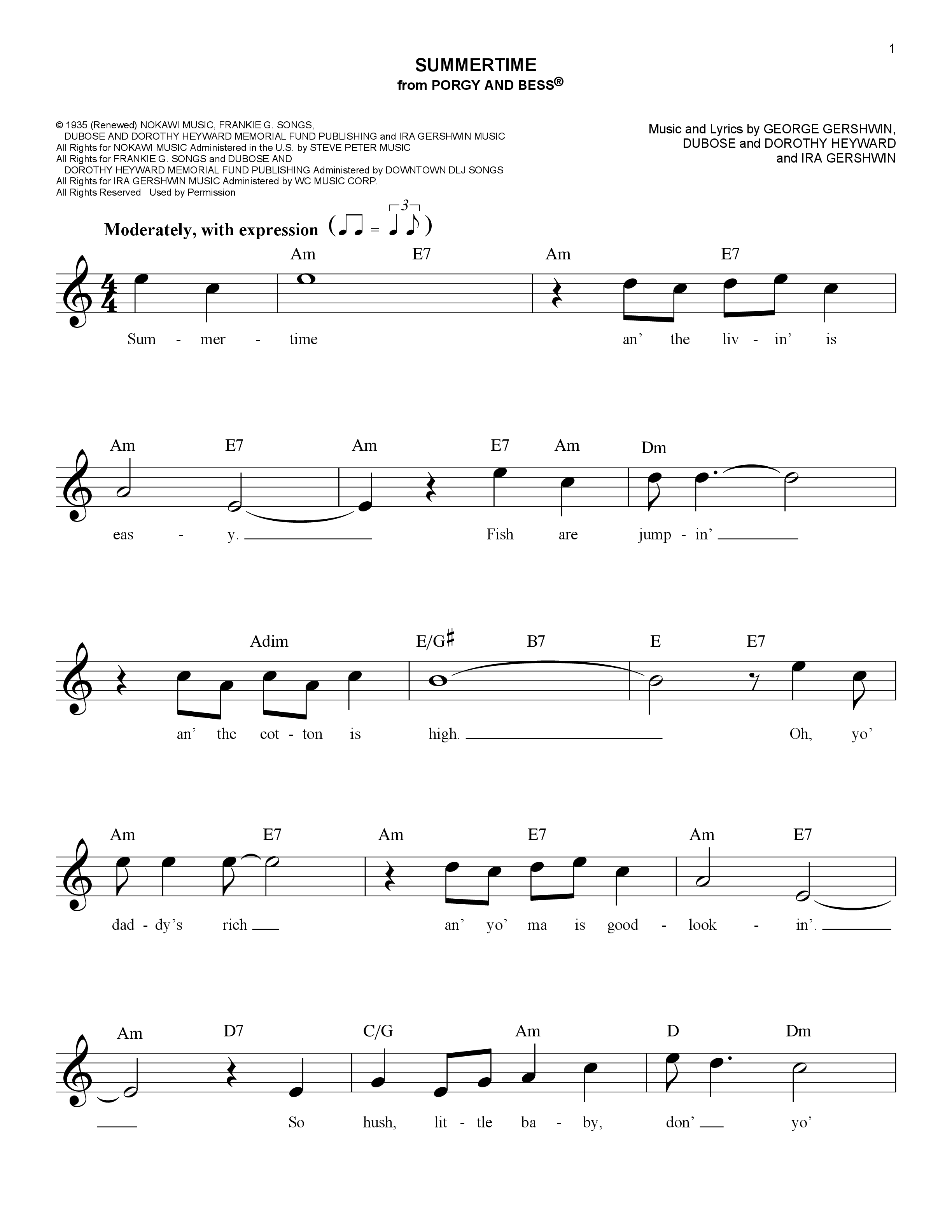 Play Official version of Summertime sheet music by George Gershwin, Ira ...
