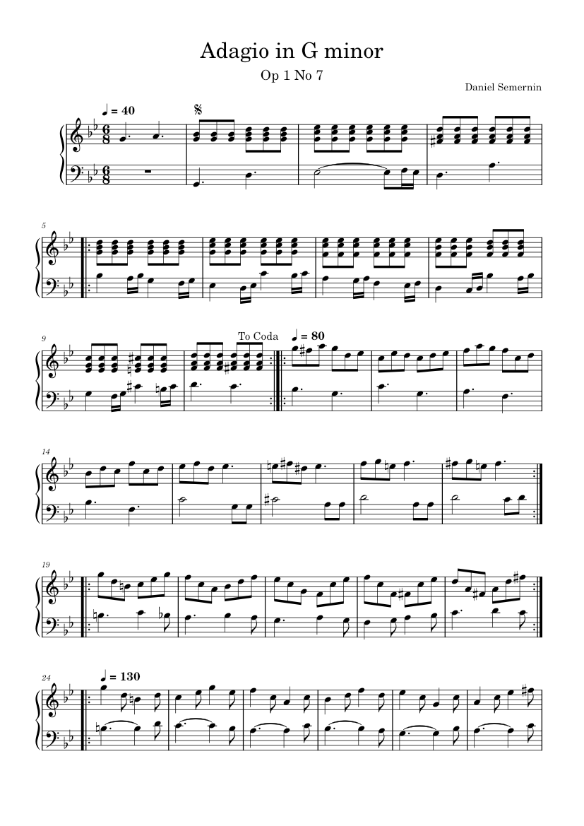 Adagio in G minor, Op 1 No 7, Daniel Semernin Sheet Music for Piano (Solo) Easy | MuseScore.com